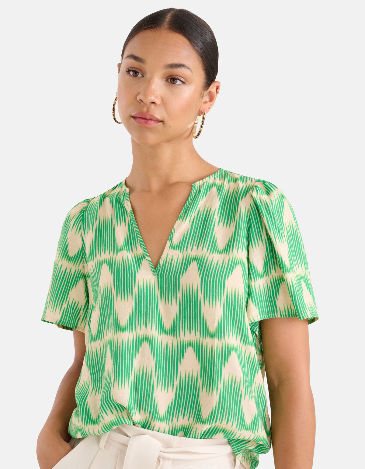 Grafische Print Top Groen | Shoeby