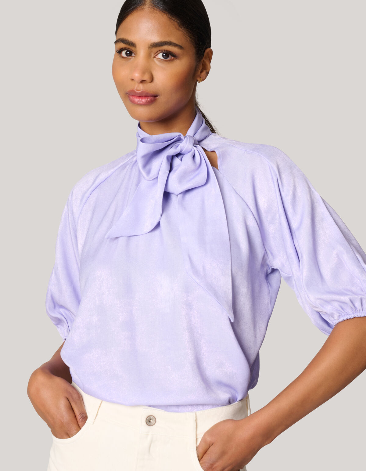 Metallic Denim Blouse Lichtpaars | Shoeby