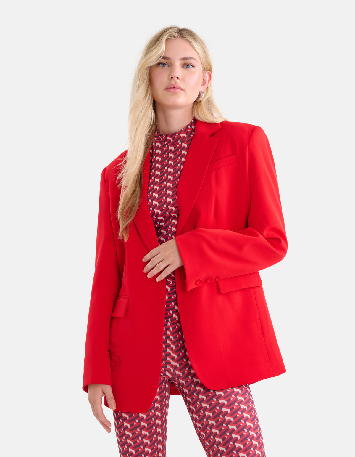 Oversized Geborduurde Blazer Rood | Shoeby