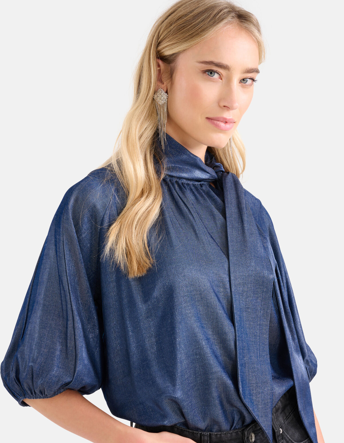Metallic Blouse Donkerblauw | Shoeby