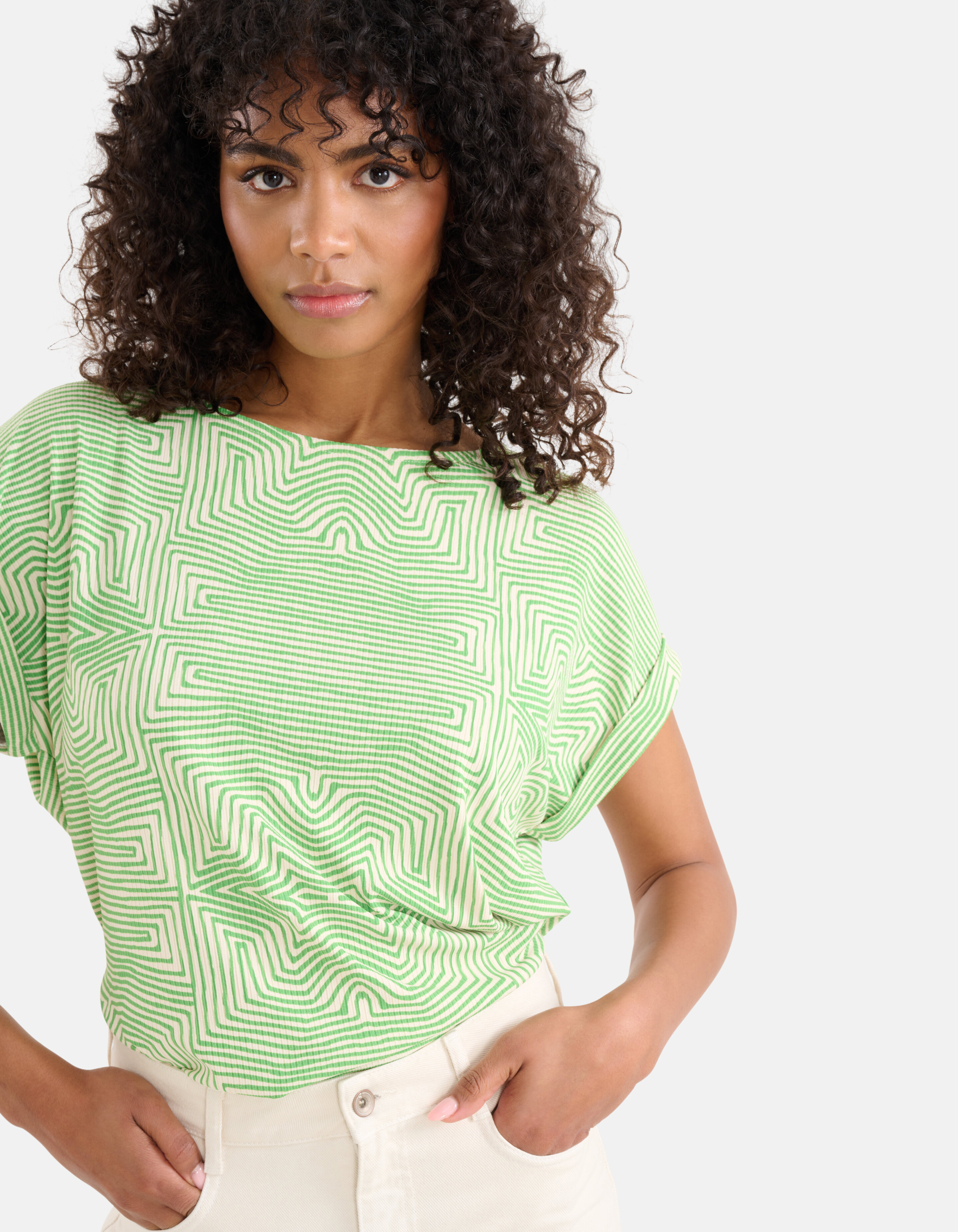 Printed Rib Jersey Top Groen | Shoeby