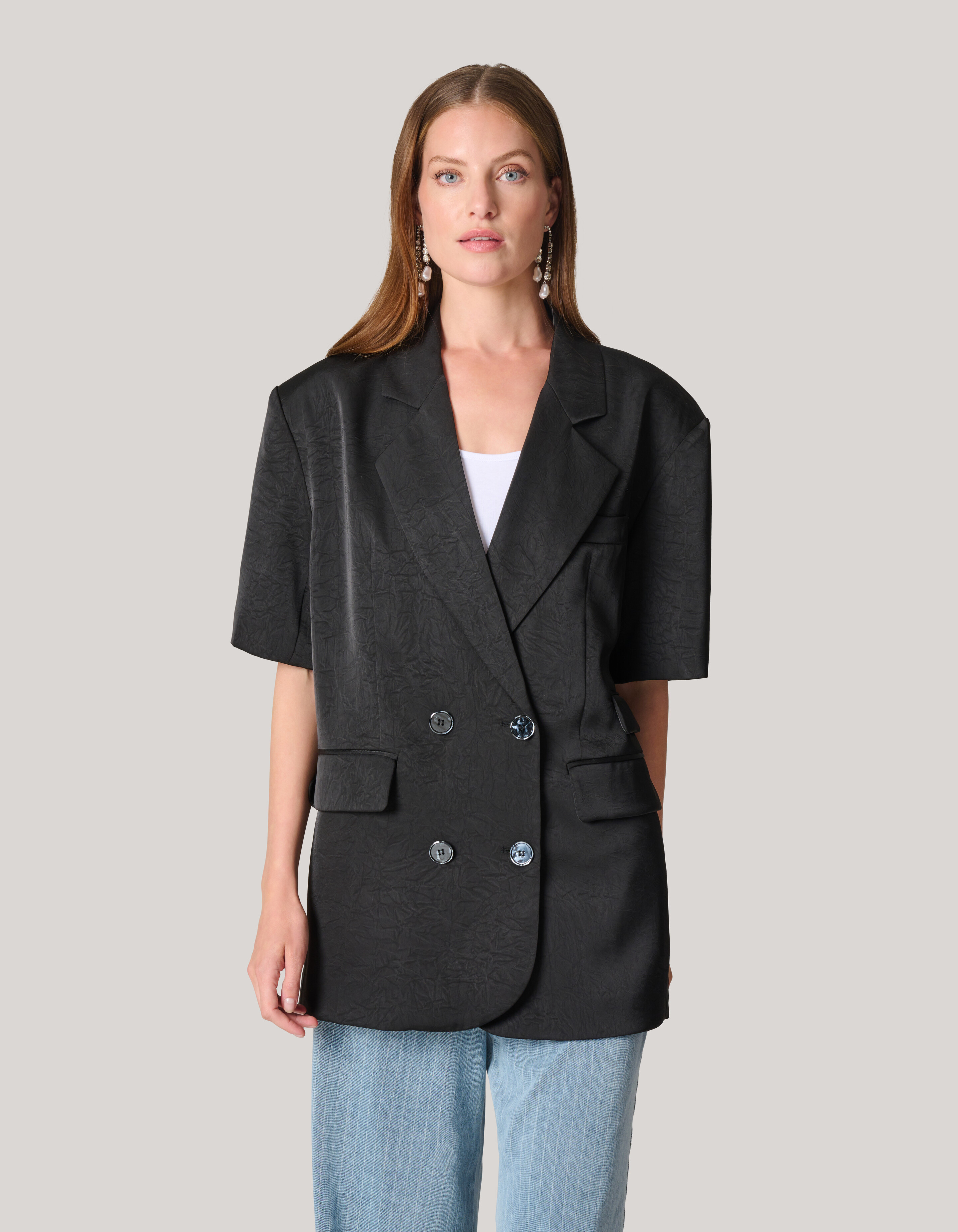 Oversized Blazer Korte Mouw Zwart | Shoeby