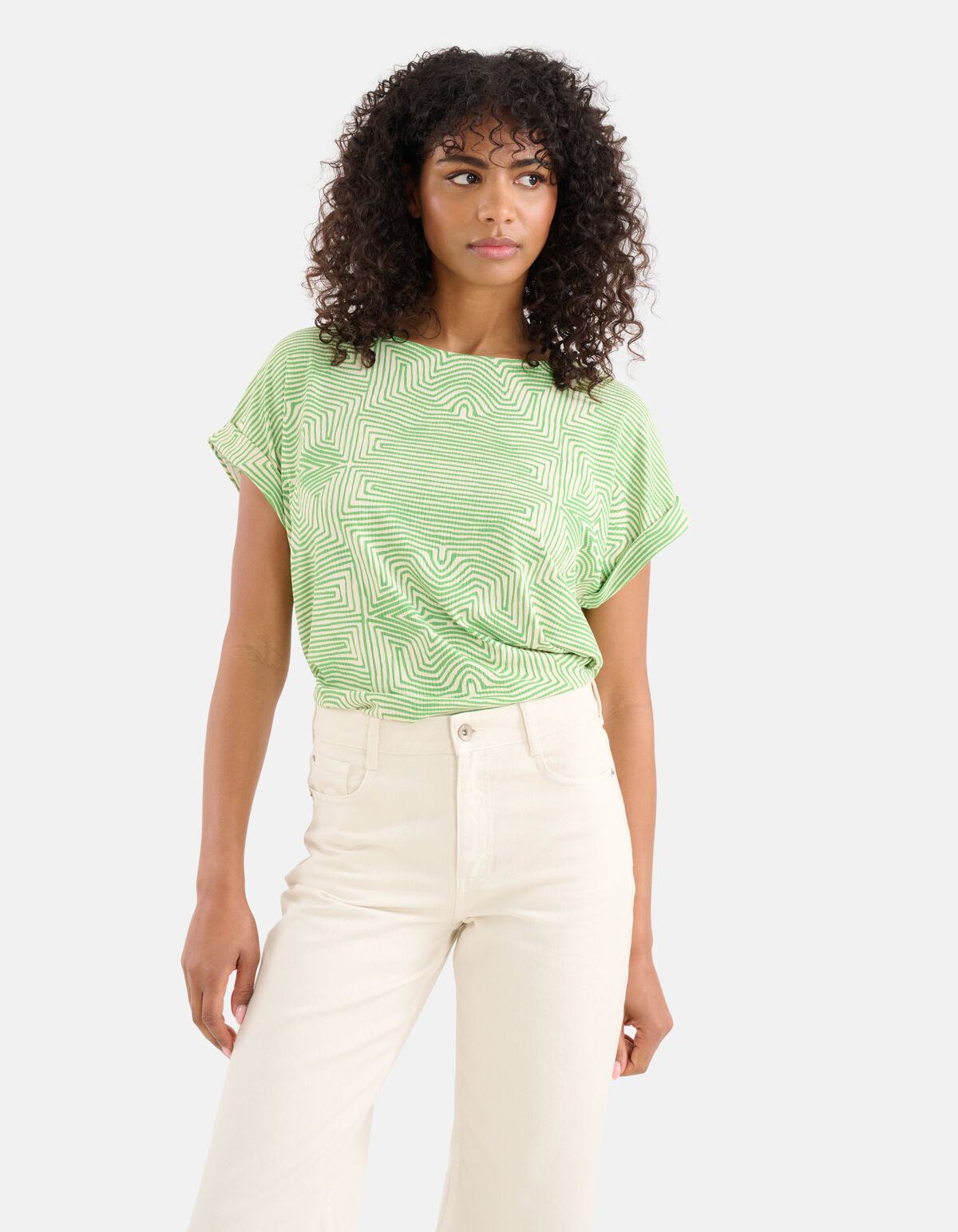 Printed Rib Jersey Top Groen | Shoeby